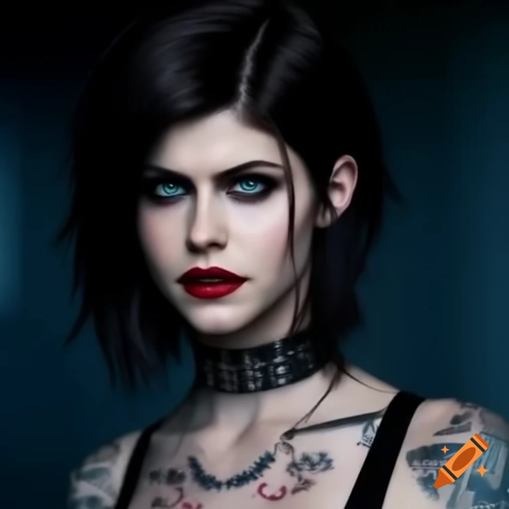 Alexandra Daddario as a cyberpunk goth with tattoos and punk hairstyle ...