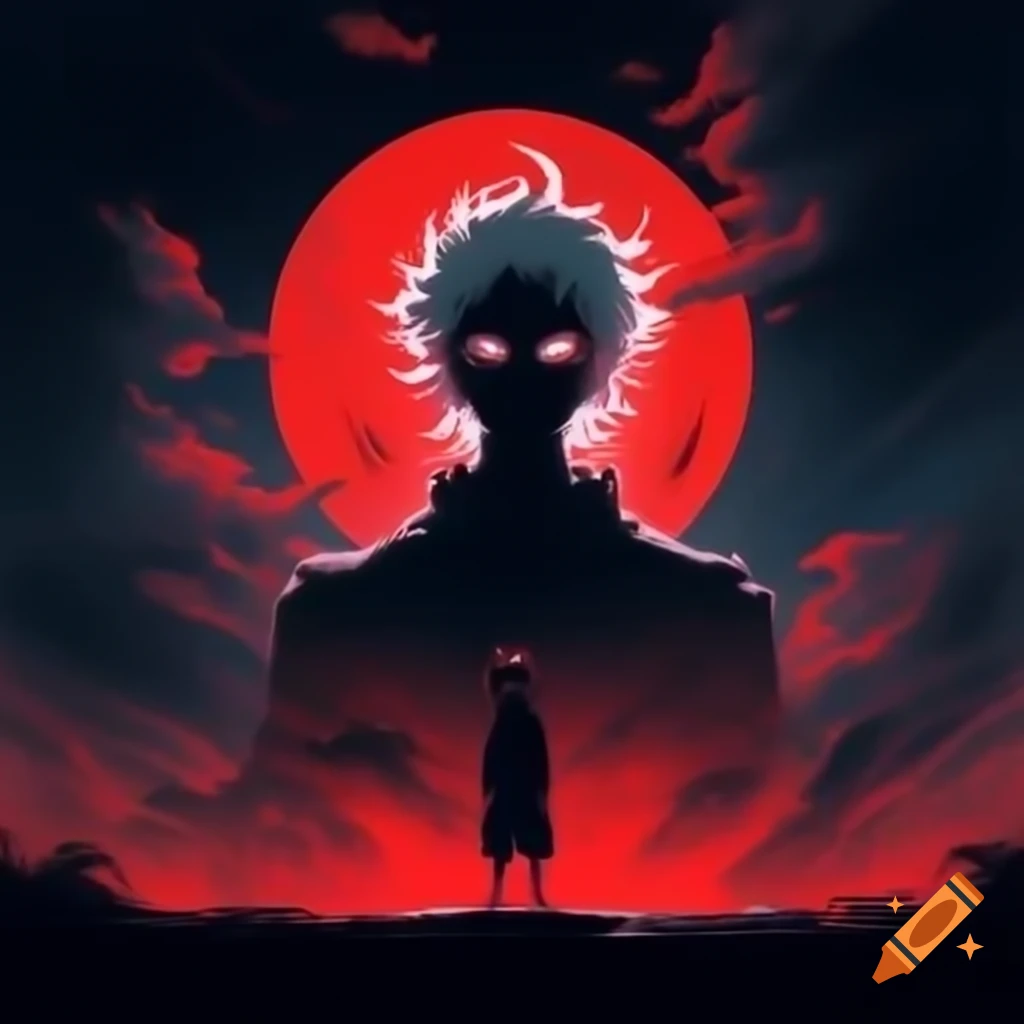 Silhouette of ken kaneki against blood-red moon, showcasing white hair ...