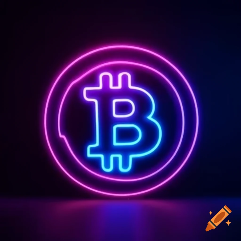 Neon bitcoin sign glowing brightly on Craiyon