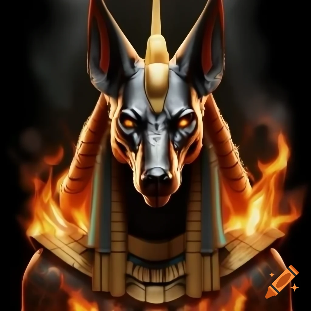 Realistic Anubis tattoo with fiery eye detail on Craiyon