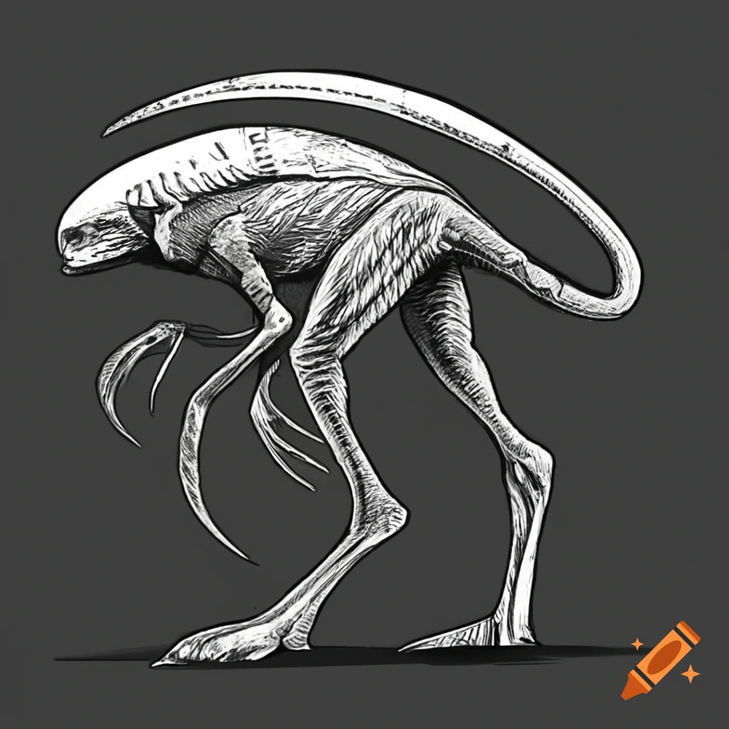 Realistic speculative evolution alien with sharp teeth and tail, full ...