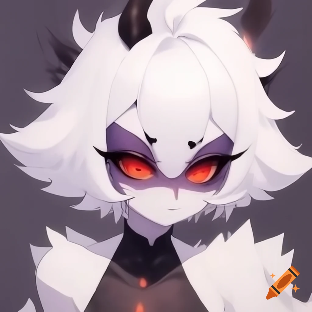 Anime creature with feminine form, white hair, sharp teeth, and sleek ...