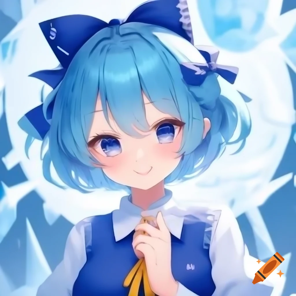 Anime character with cyan hair and blue bow alongside ice fairy from ...