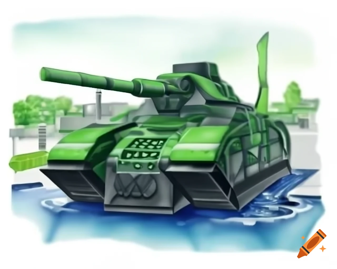 Futuristic army green batmobile tank from arkham knight wrecking a ...