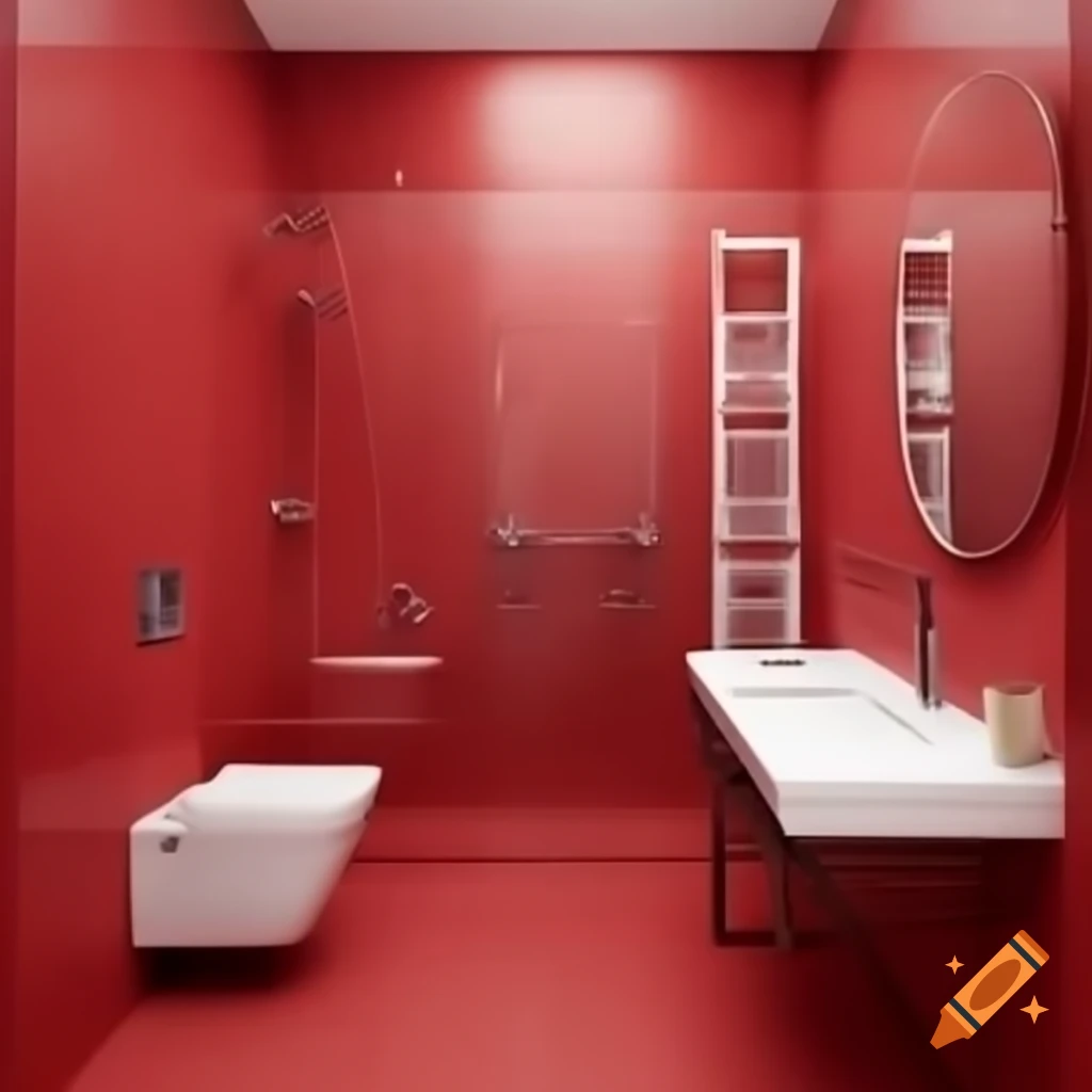 High-end mortex room featuring white bath and red mortex wall on Craiyon