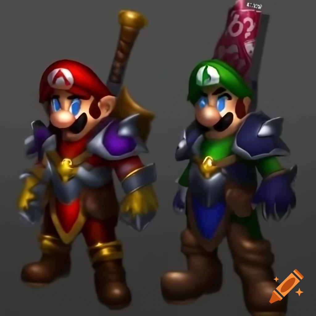 Mario and Luigi dressed in Abyssal Armor from Darksiders on Craiyon