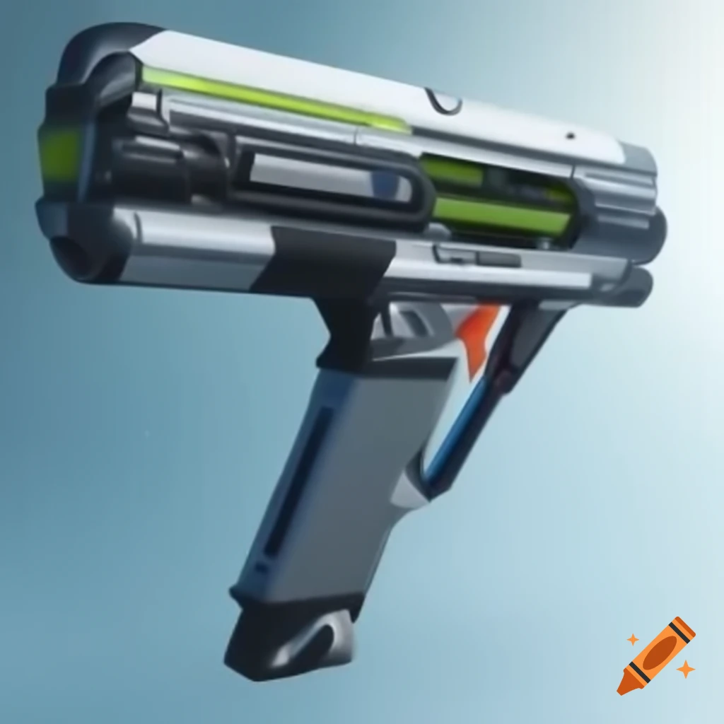 Futuristic energy pistol named 'the eraser' on white background on Craiyon
