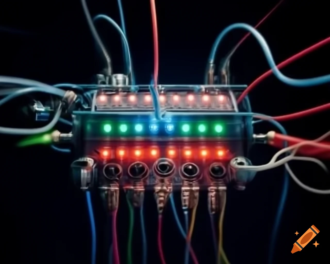 Futuristic electronic musical instrument with colorful lights and ...