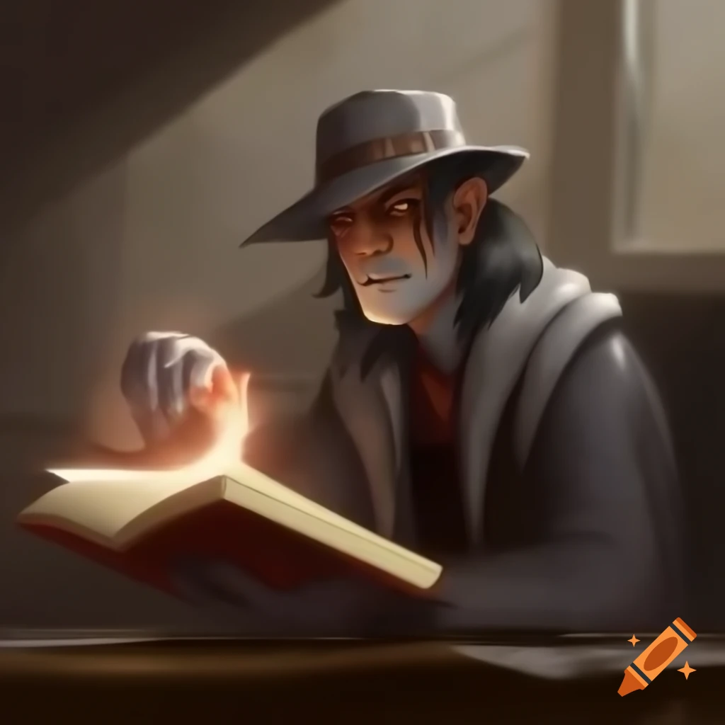 Middle-aged hero Inkblight with magical sketchbook draining his color ...