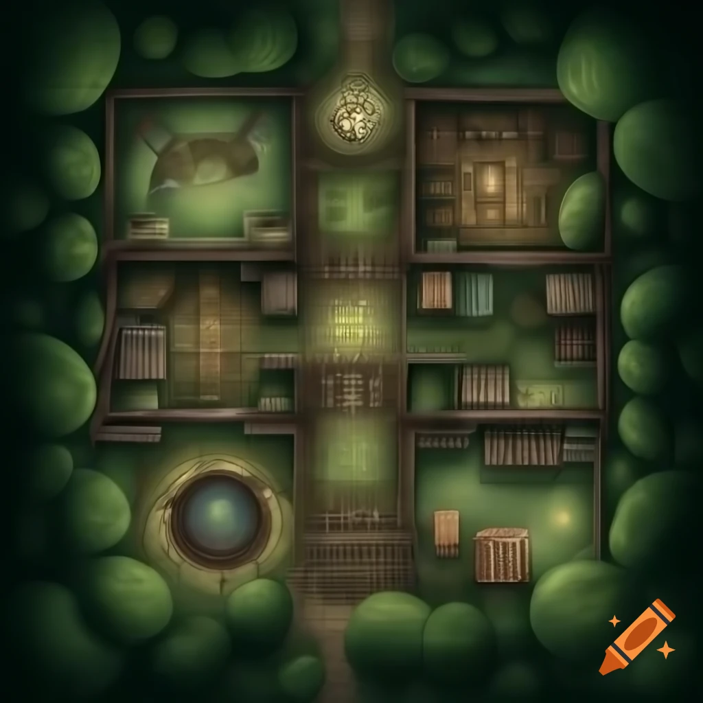 Hand-drawn fantasy map of magical academy with greenhouse and ancient ...