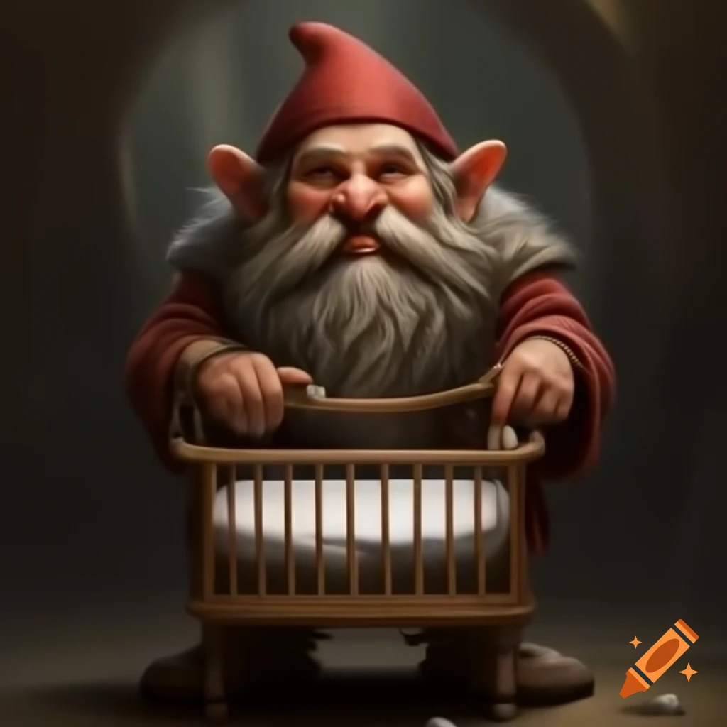 Irish dwarf next to an empty crib on Craiyon