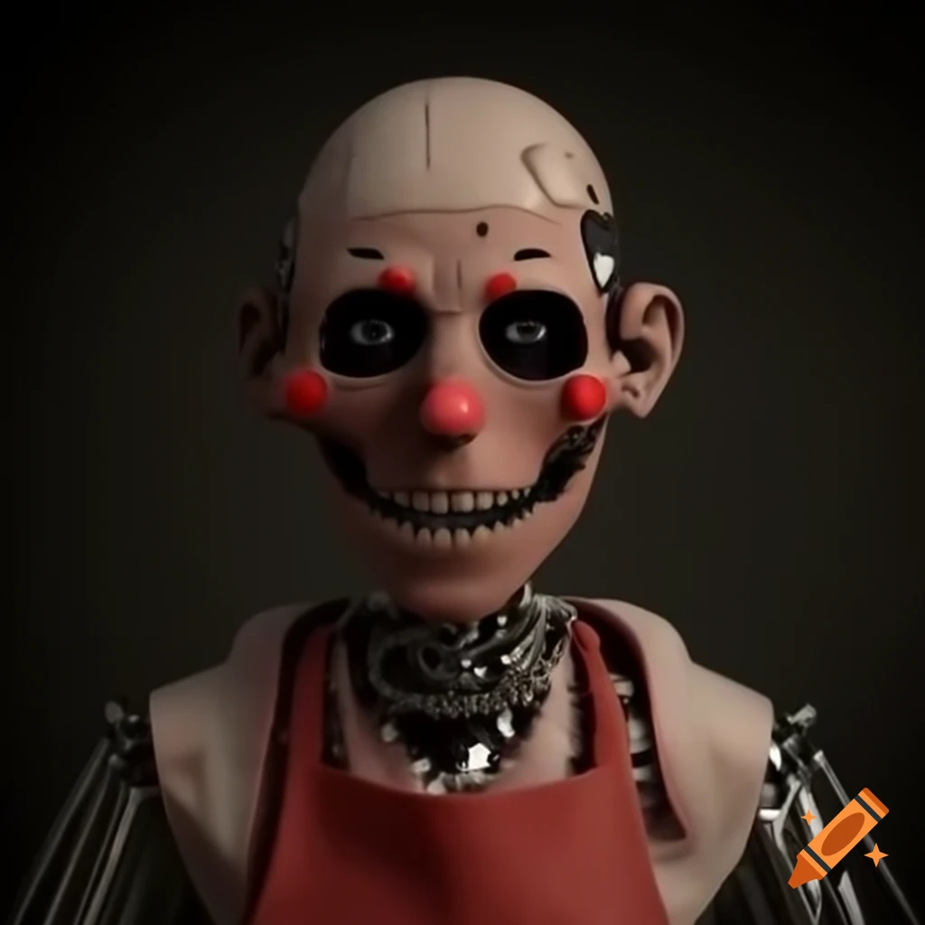 Butcher animatronic with human skin tone and apron on Craiyon