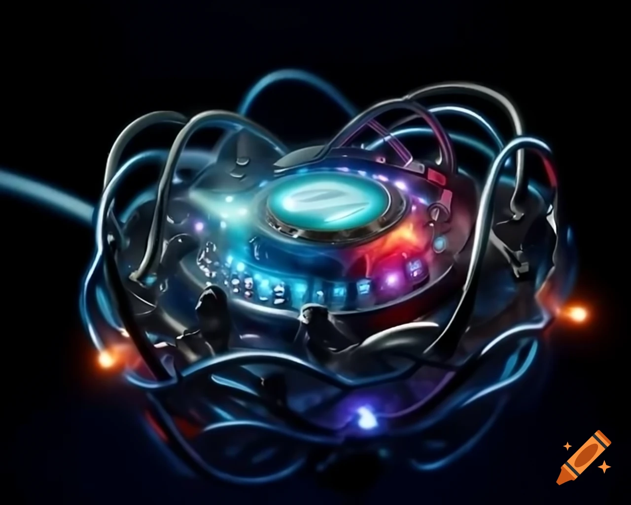 Futuristic electronic musical instrument with colorful lights and ...