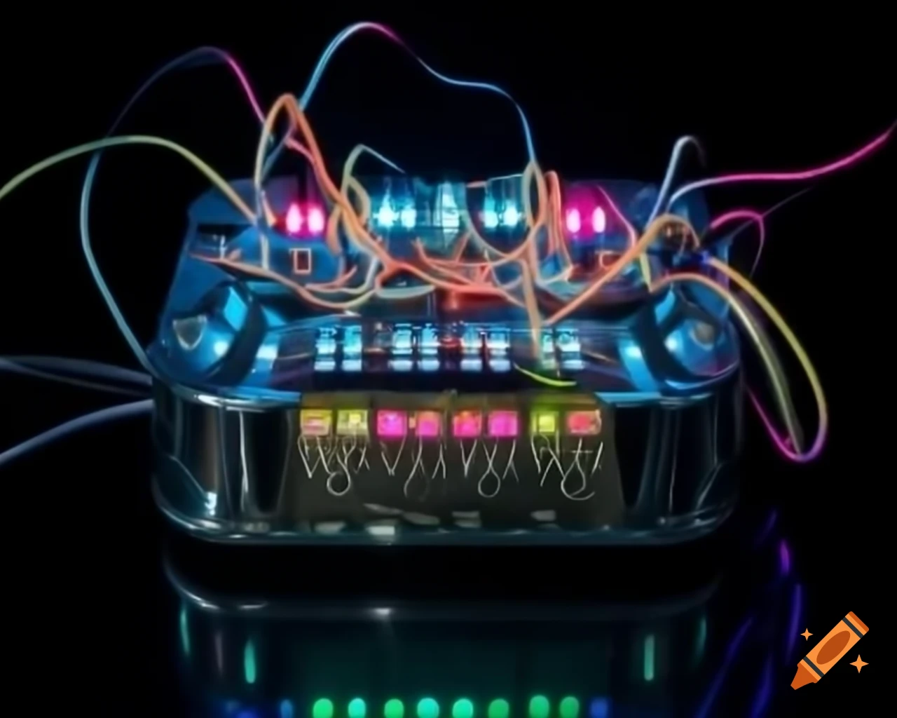 Futuristic electronic musical instrument with colorful lights and ...