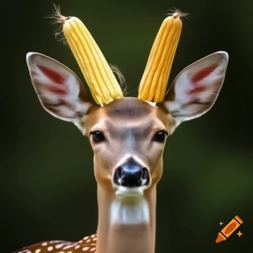 Deer with corn cob for a head, surreal art on Craiyon