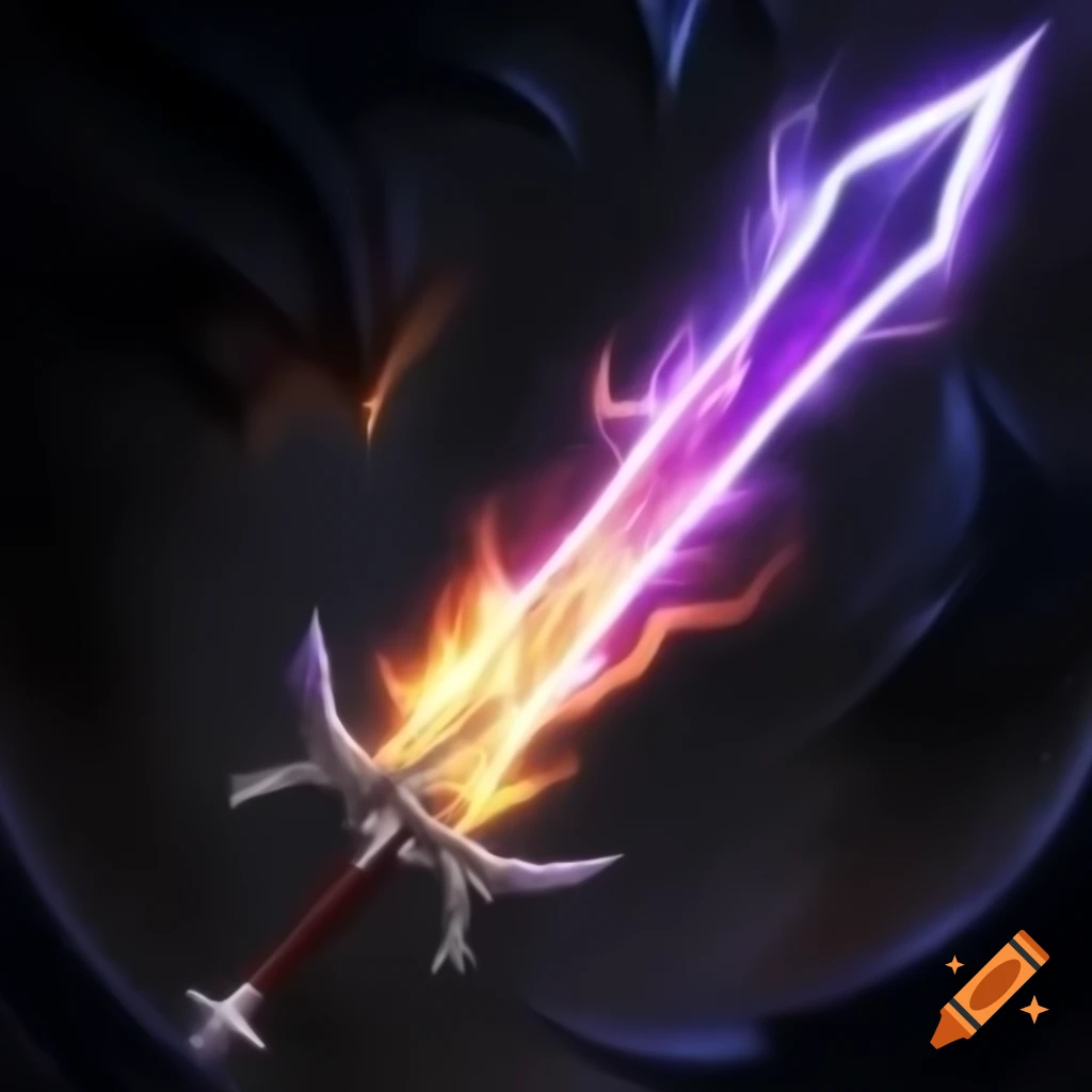 Blazing cosmic sword glowing in void background, RPG weapon on Craiyon