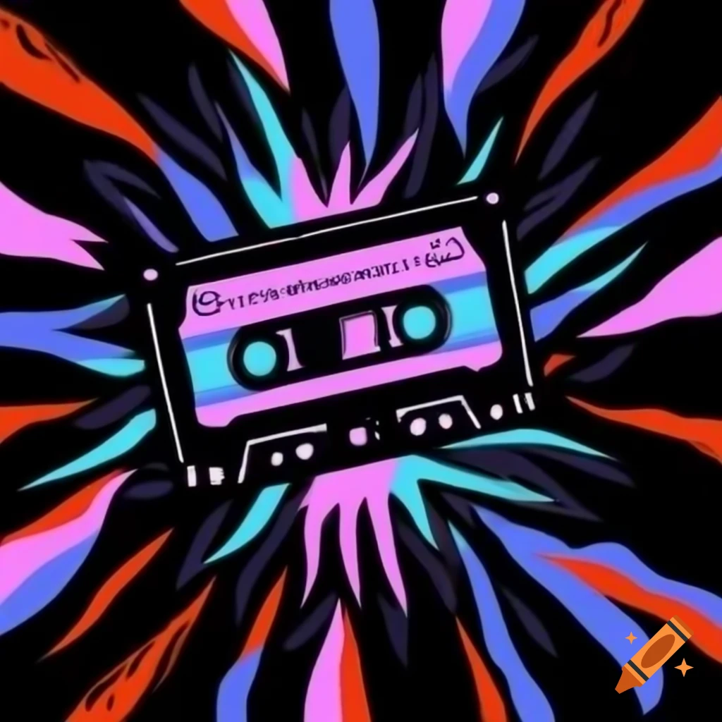 Dynamic abstract cassette tape design with bold typography, reflecting ...