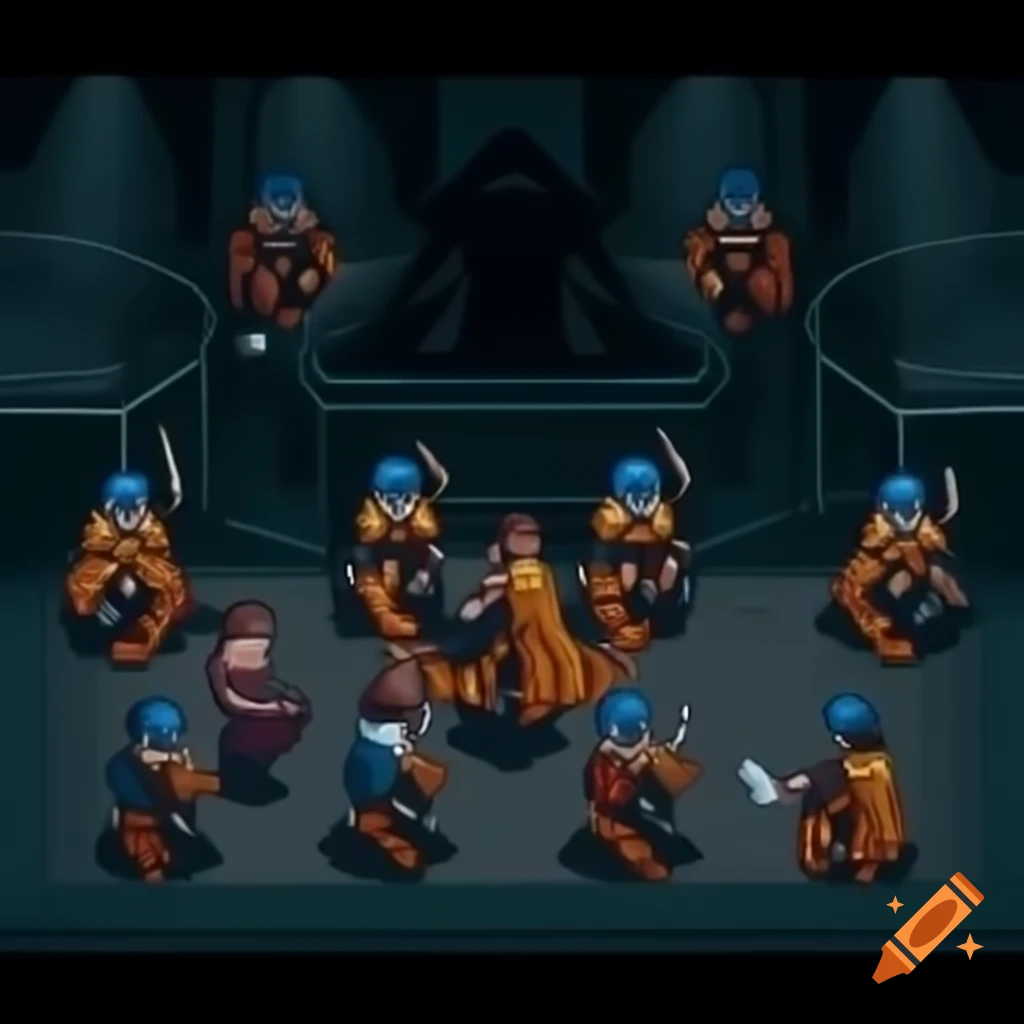 Hero battling demented orchestra of twisted beings with conductor on ...