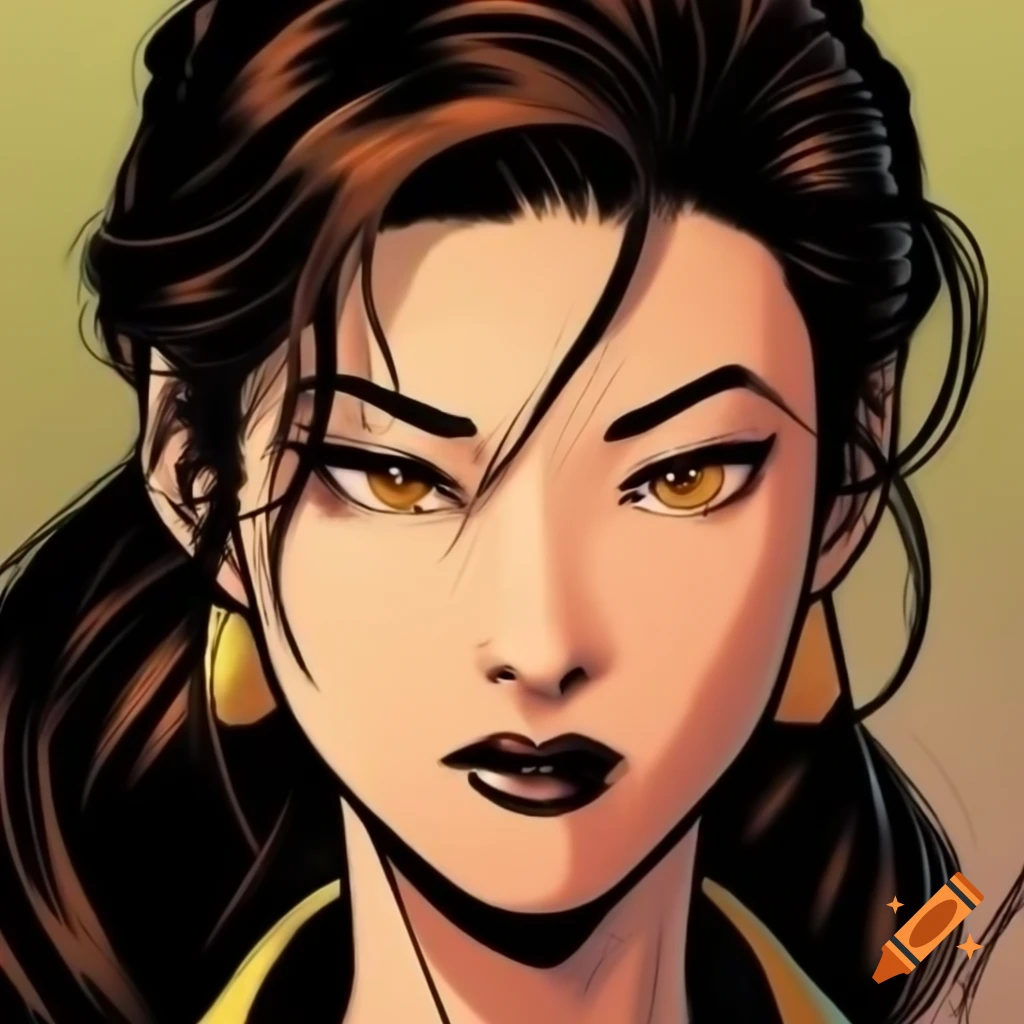 DC Comics style illustration of Asian woman with amber eyes and serious ...
