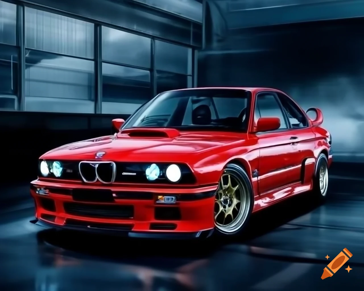 Hybrid design combining BMW M3 E36 and Subaru WRX STI on Craiyon