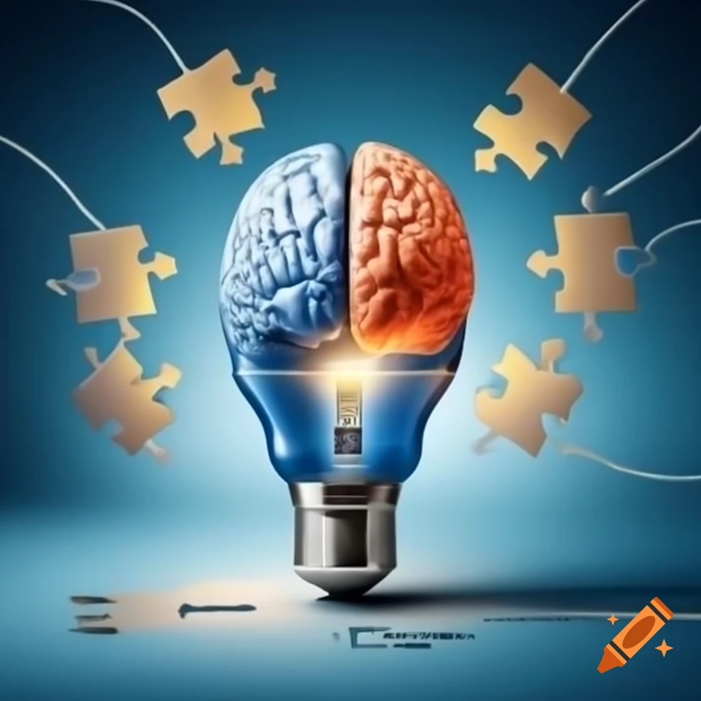 Light bulb and brain puzzle representing power skills modules on Craiyon