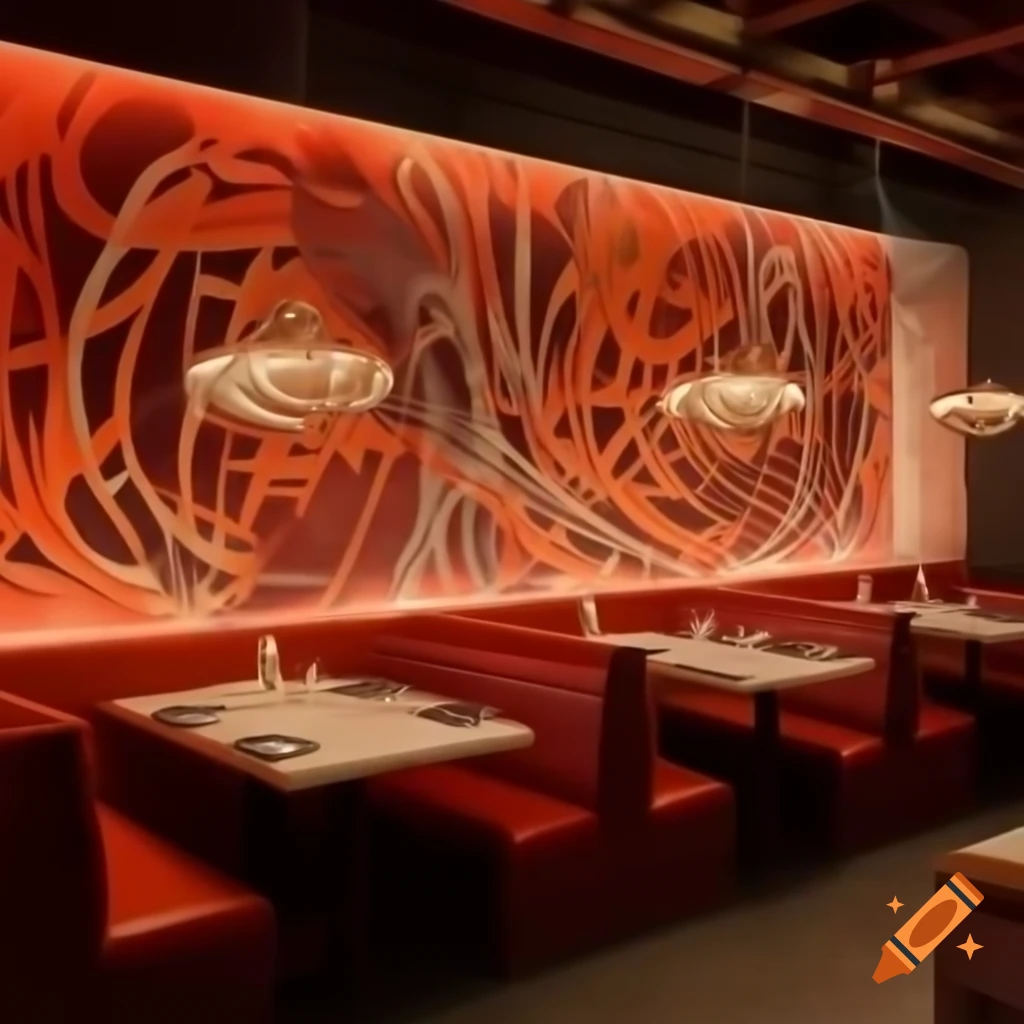 Abstract intricate design of Indian restaurant wall in dark orange, red ...