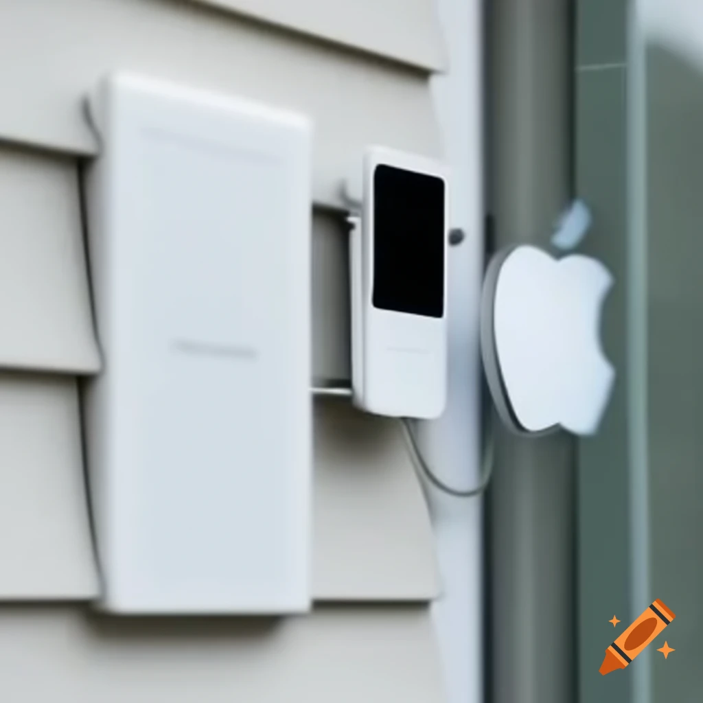Apple security system protecting a house from intruders on Craiyon