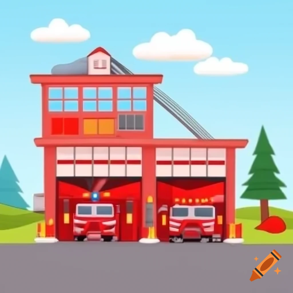 Fire Station Building Cartoon