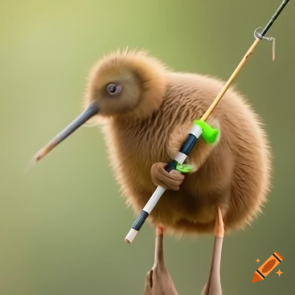 New zealand kiwi bird with fishing rod on Craiyon