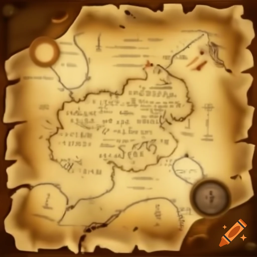 Parchment-style fantasy map depicting mortal and fae continents on Craiyon