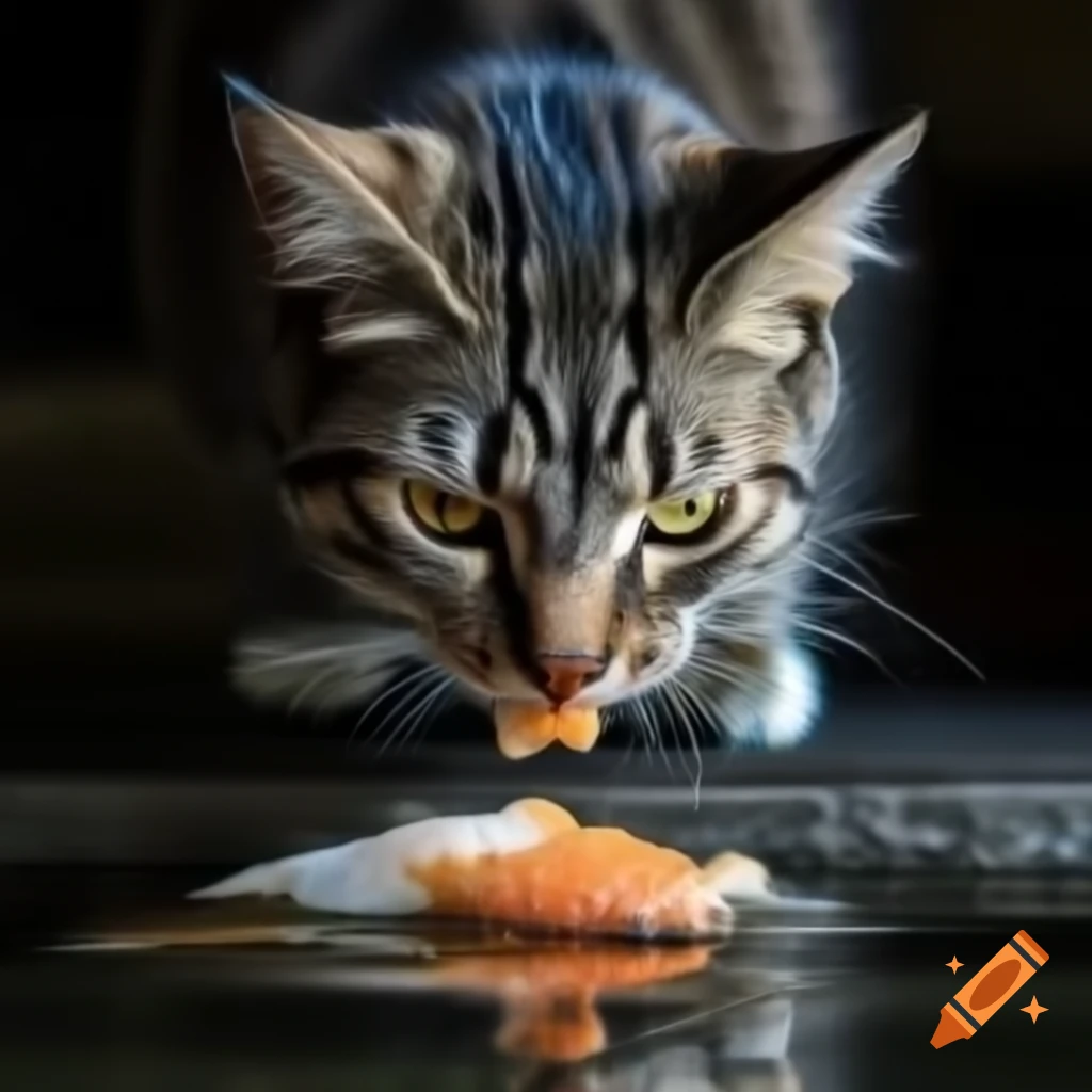 Cat eating fish on Craiyon