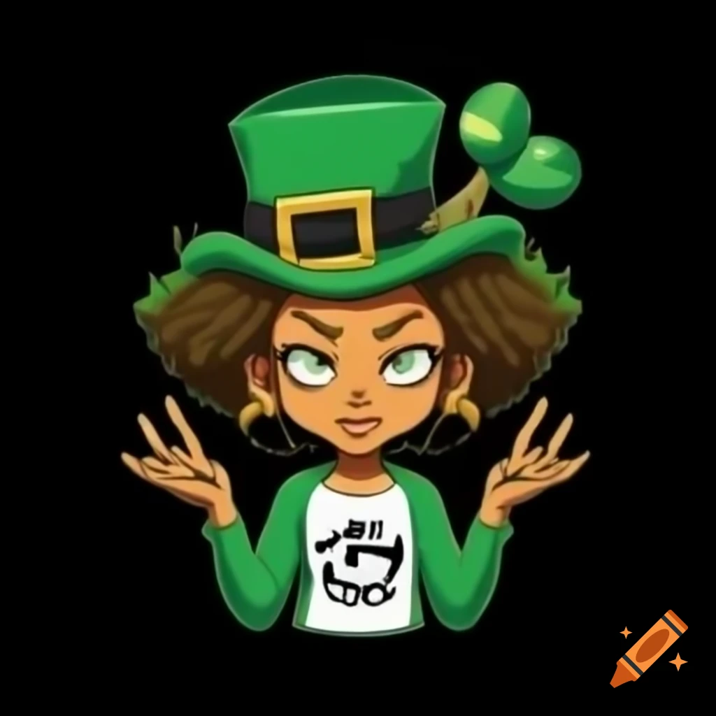Boondocks style female leprechaun character in green shirt and black ...