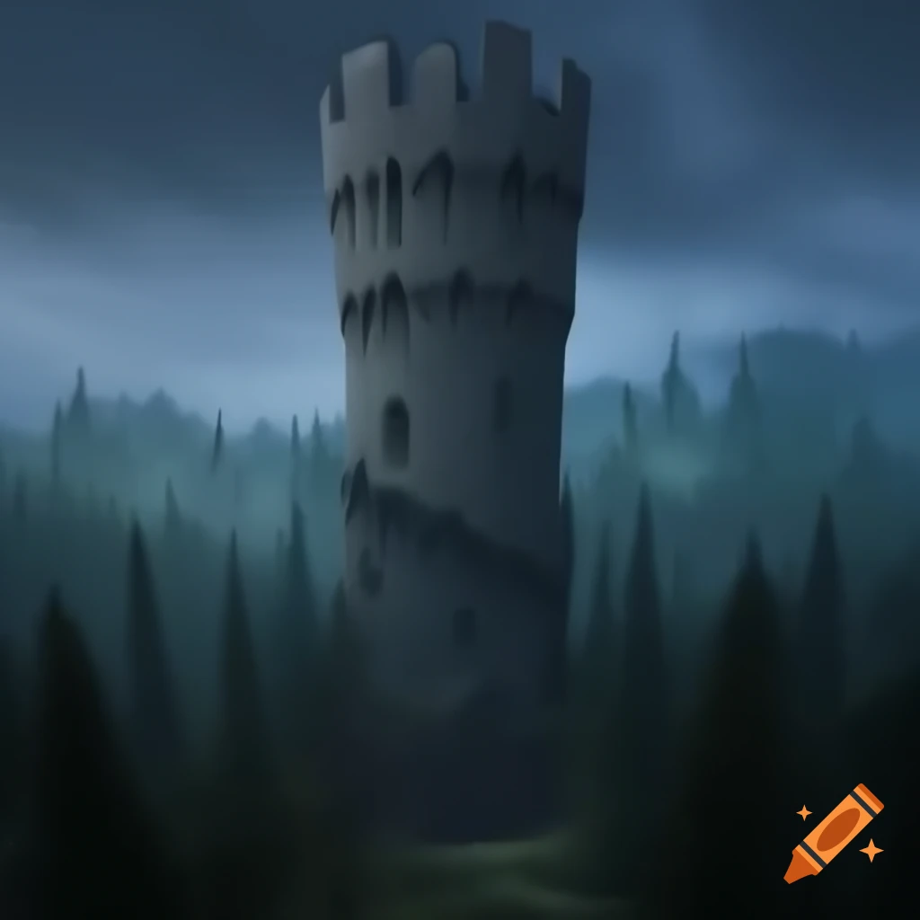 Enormous circular stone tower castle without windows or doors, towering ...