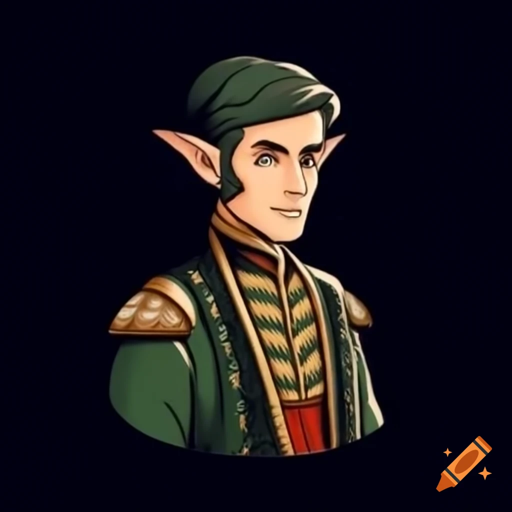 Meticulously groomed elf in Victorian garb gazing from antique ...