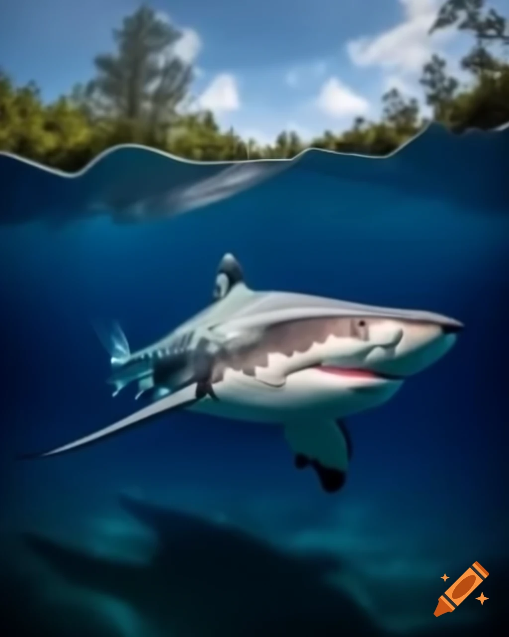 Ancient shark swimming in prehistoric waters surrounded by aquatic ...