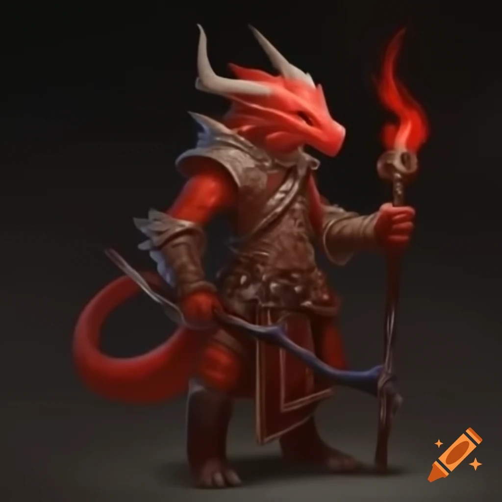 Red dragonborn sorcerer character design on Craiyon