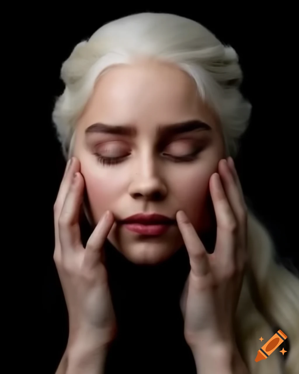 Faceless figure holding hyper-realistic mask of Daenerys Targaryen with ...