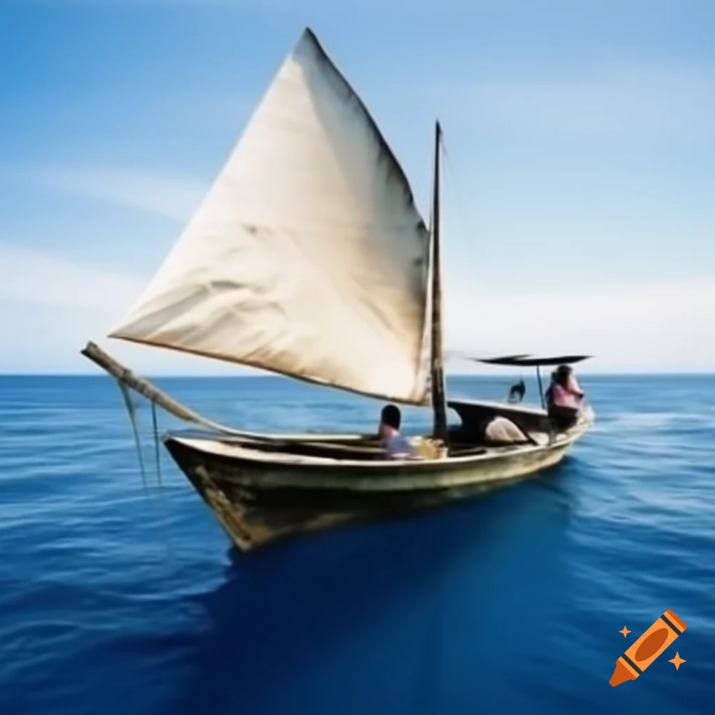 Traditional Filipino Banka fishing boat with boy on Pacific Ocean on ...