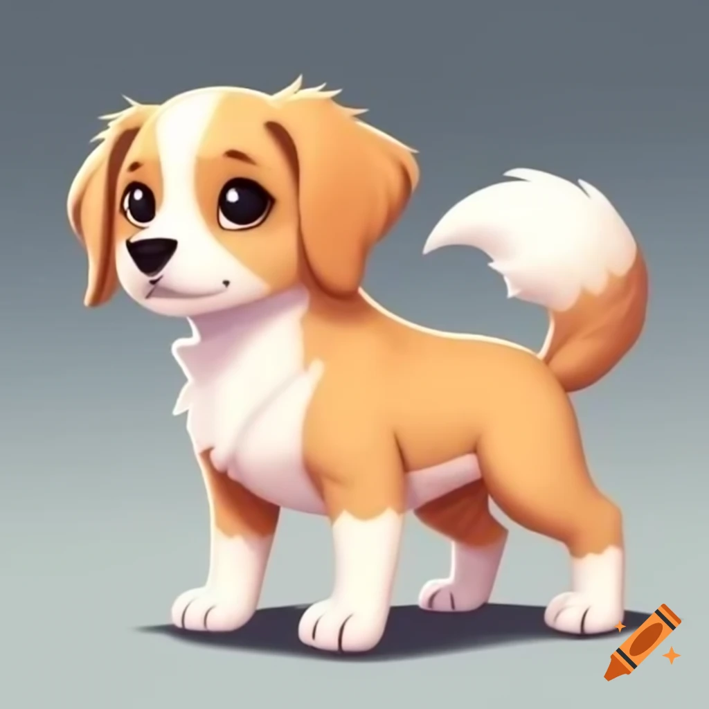 Charming cartoon pup with tan and white fur, inspired by Boltund on Craiyon