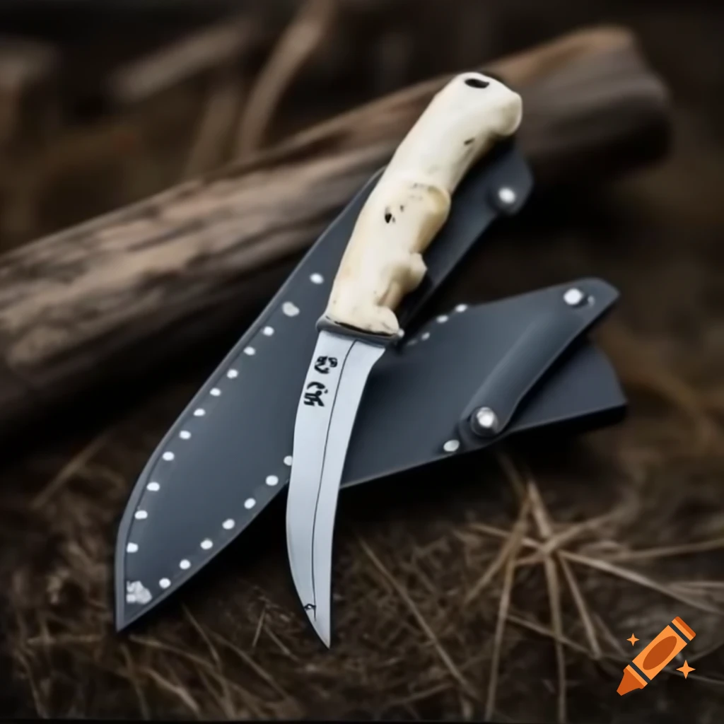 Rustic knife with bone and wood handle in Alaskan wilderness setting on ...