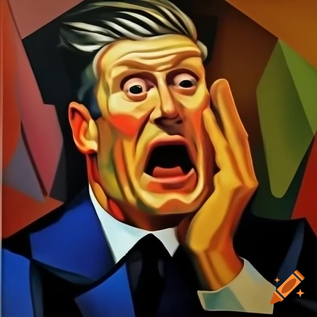 Cubist painting of Sir Keir Starmer expressing intense emotion on Craiyon