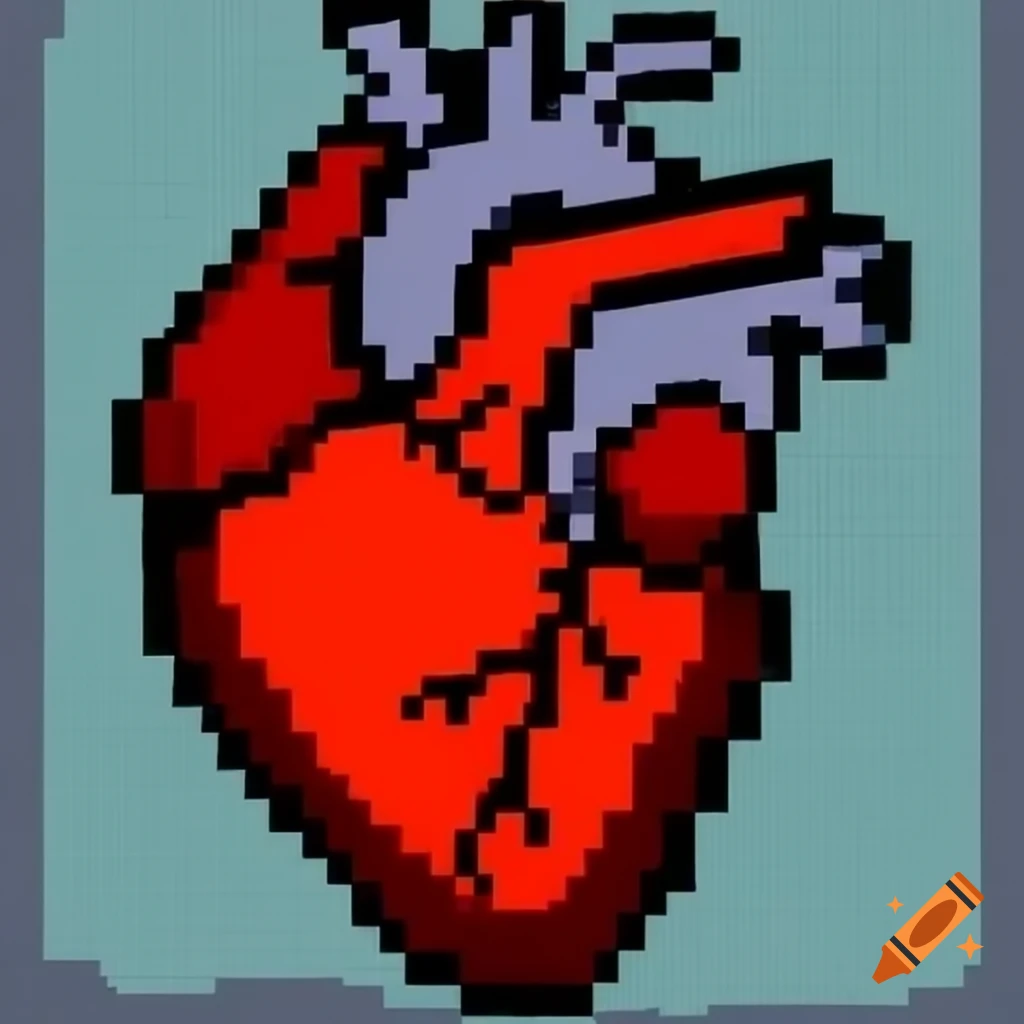 Pixelated silhouette of anatomically correct heart in picasso style on ...