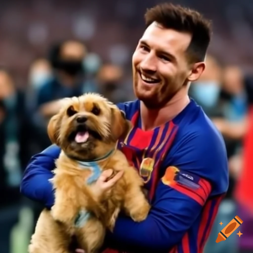 Cristiano ronaldo holding his dog named lionel messi on Craiyon