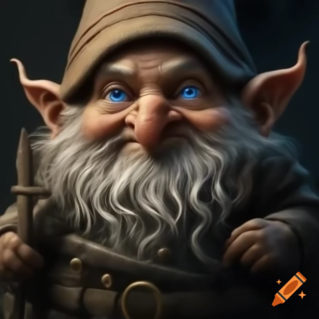 Face of an old gnome with blue eyes, village leader living in rocks on ...