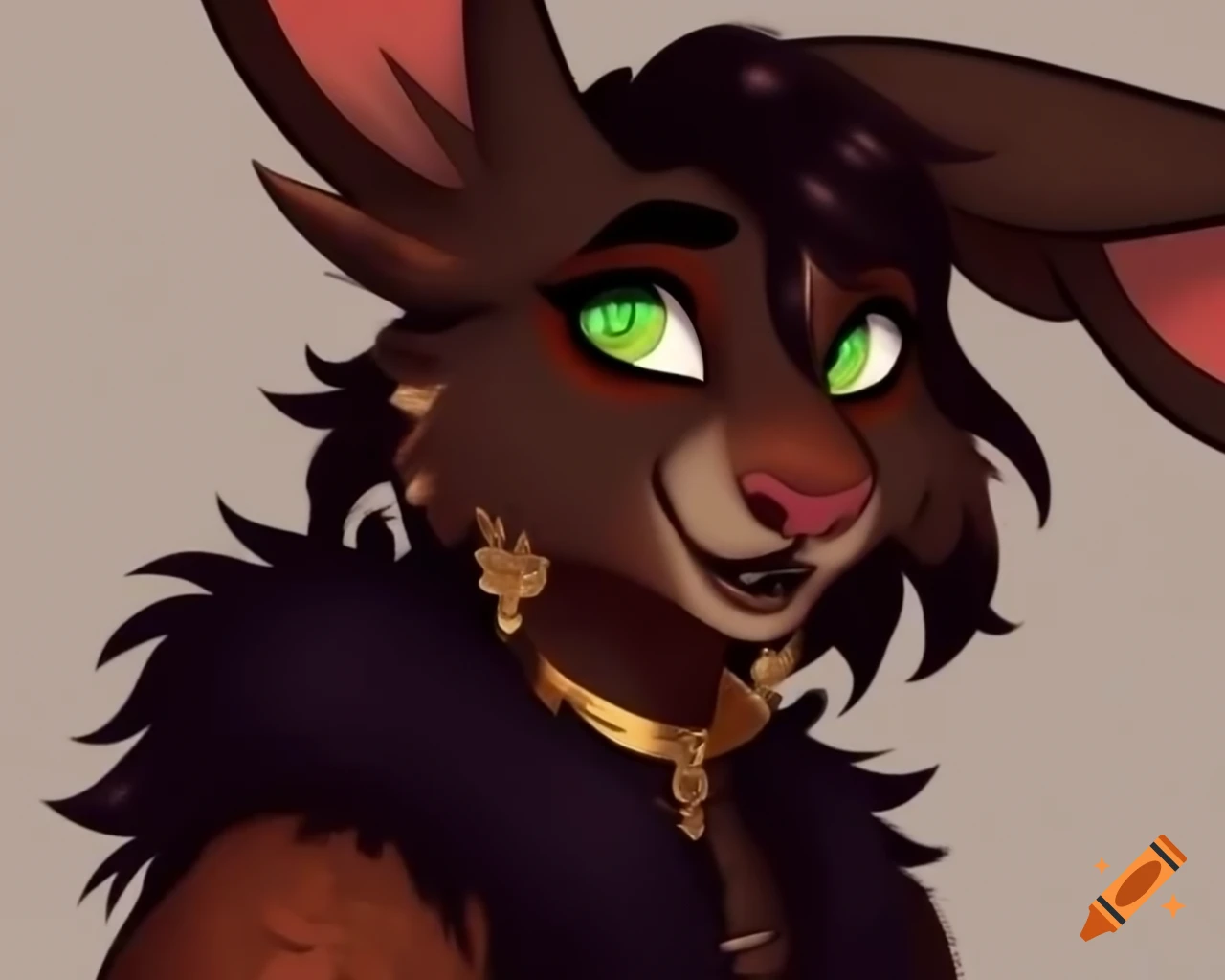 Furry fursona of a bunny with floppy ears and gold earrings on Craiyon