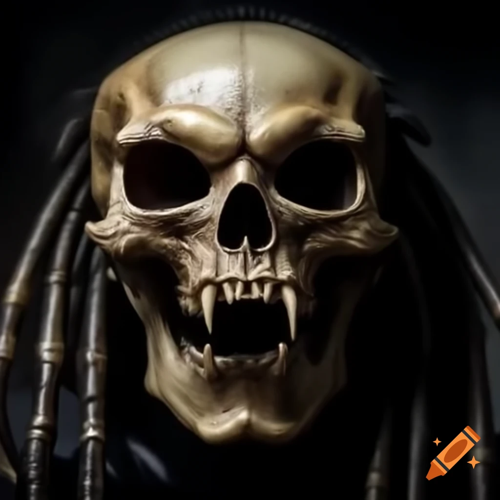 Skull of a vampire with long predator teeth in dark setting on Craiyon