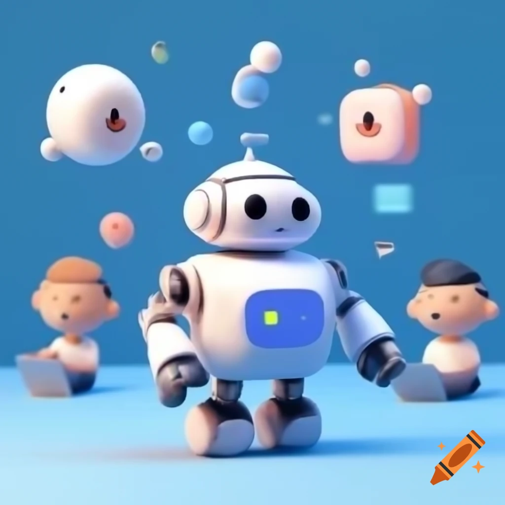 Cute robot learning with humans in a friendly environment on Craiyon