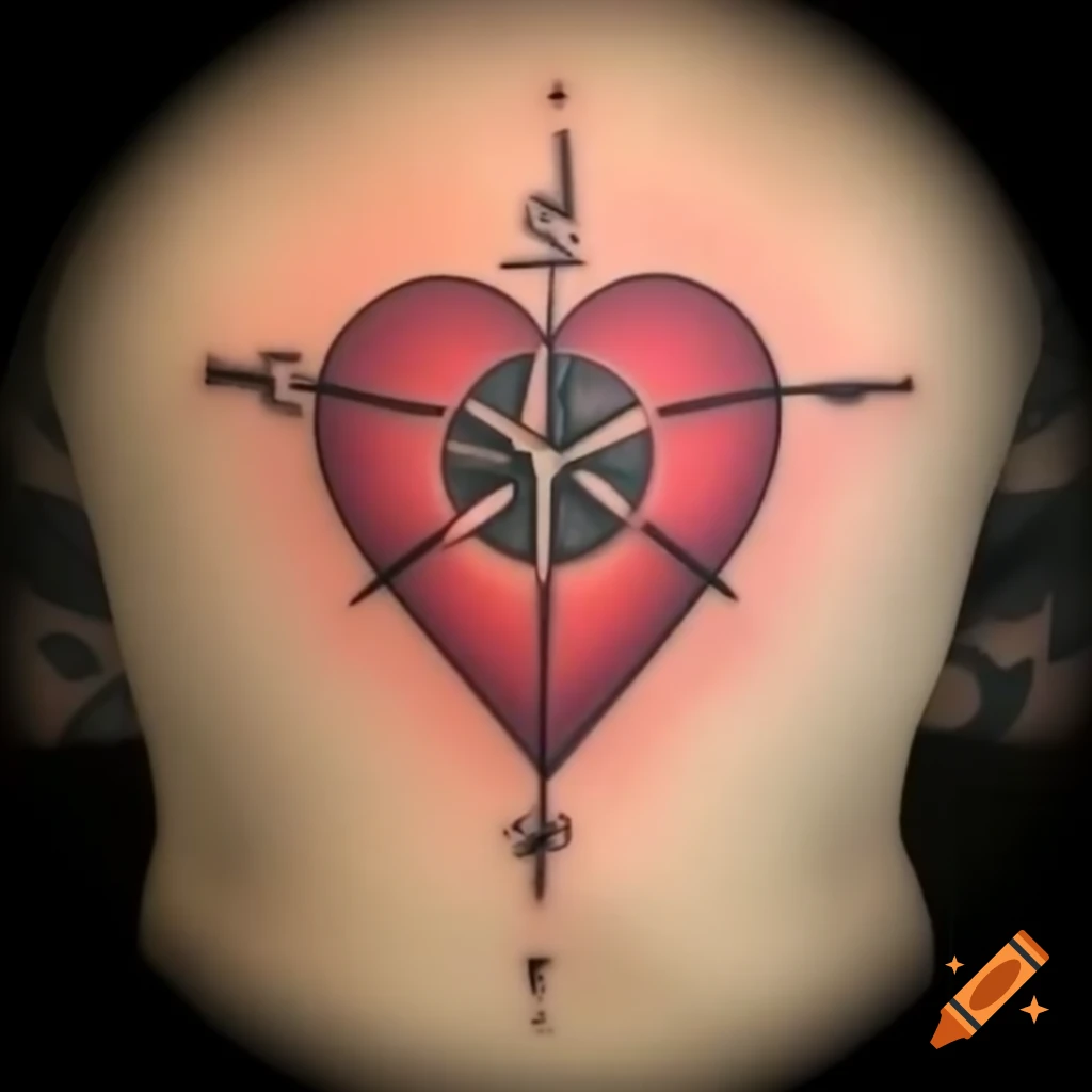 Tattoo design of heart with intertwining lines and compass featuring ...