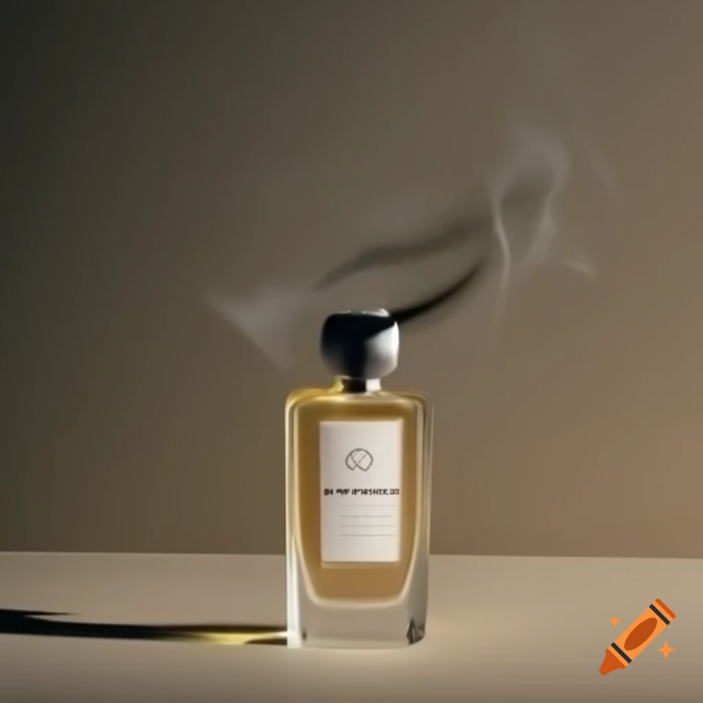 Elegant smoke swirling around minimalist perfume bottle on Craiyon