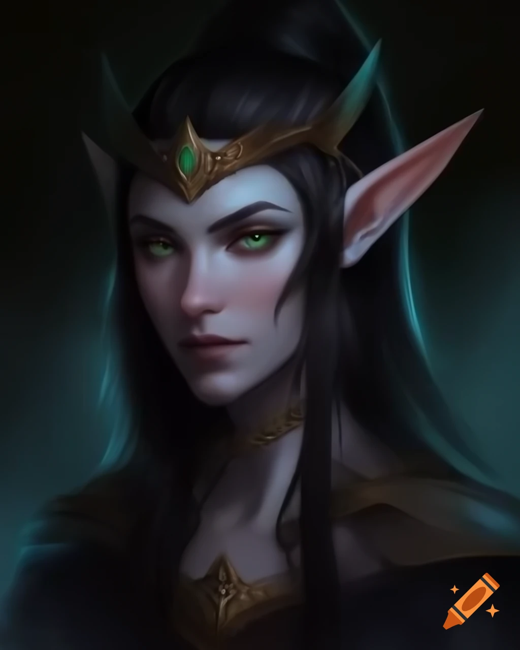 Dark fantasy portrait of an elegant aristocratic elf on Craiyon